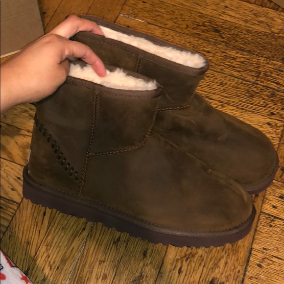UGG | Shoes | Rare Mens Ugg Mini Classic Stitch Chocolate Brown Leather ...